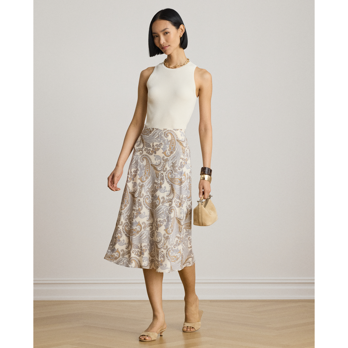 RALPH LAUREN Ralph Lauren Paisley Crepe Midi Skirt